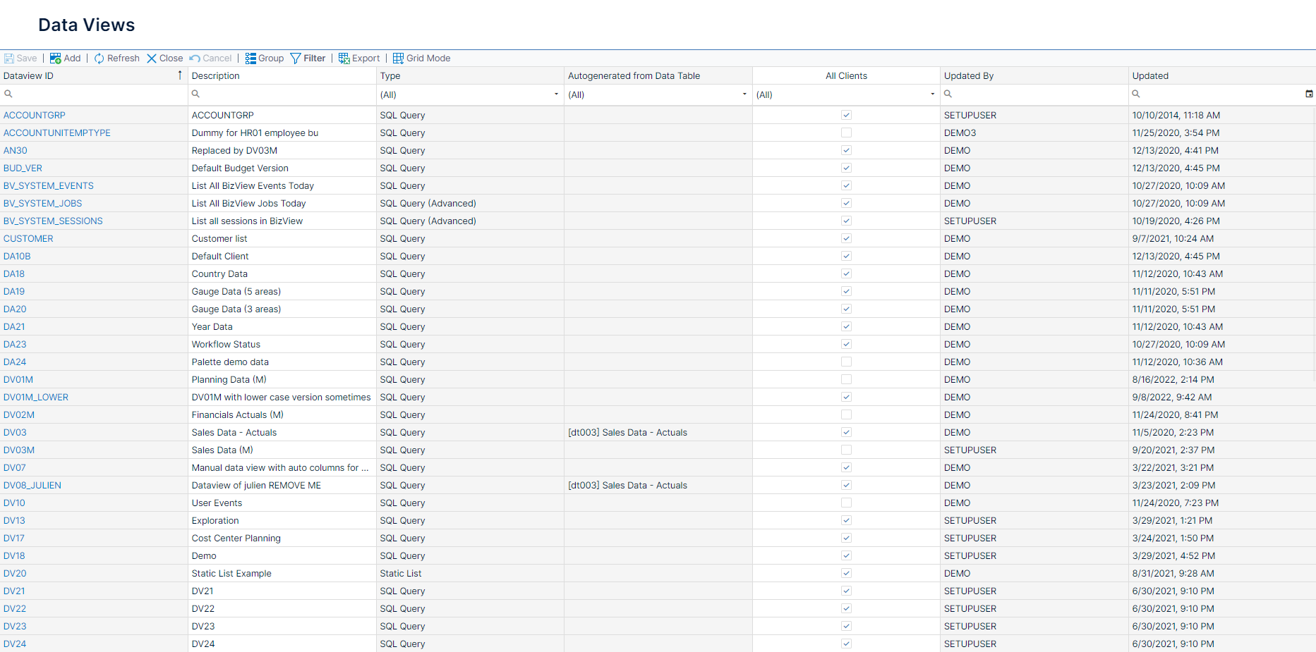 Data Views – Bizview v23