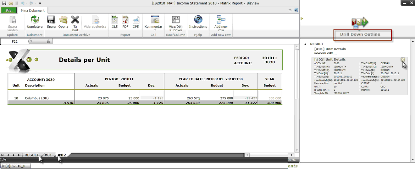Drill Down Outline – Bizview v23