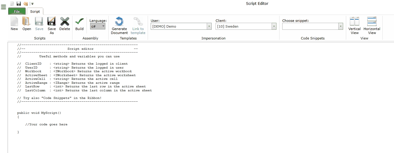 Script Editor – Bizview v23