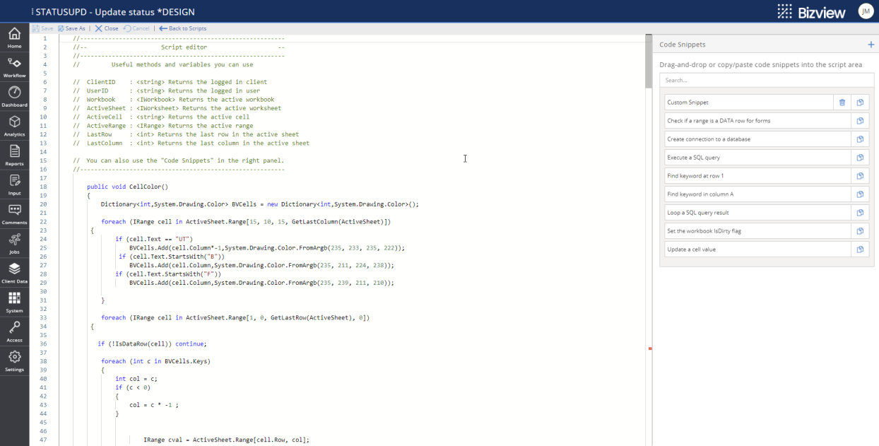 Script Editor – Bizview v23