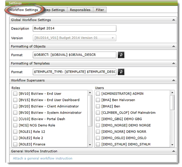 Workflow Settings – Bizview v23