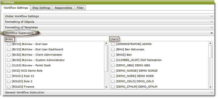 Workflow Superusers – Bizview v23