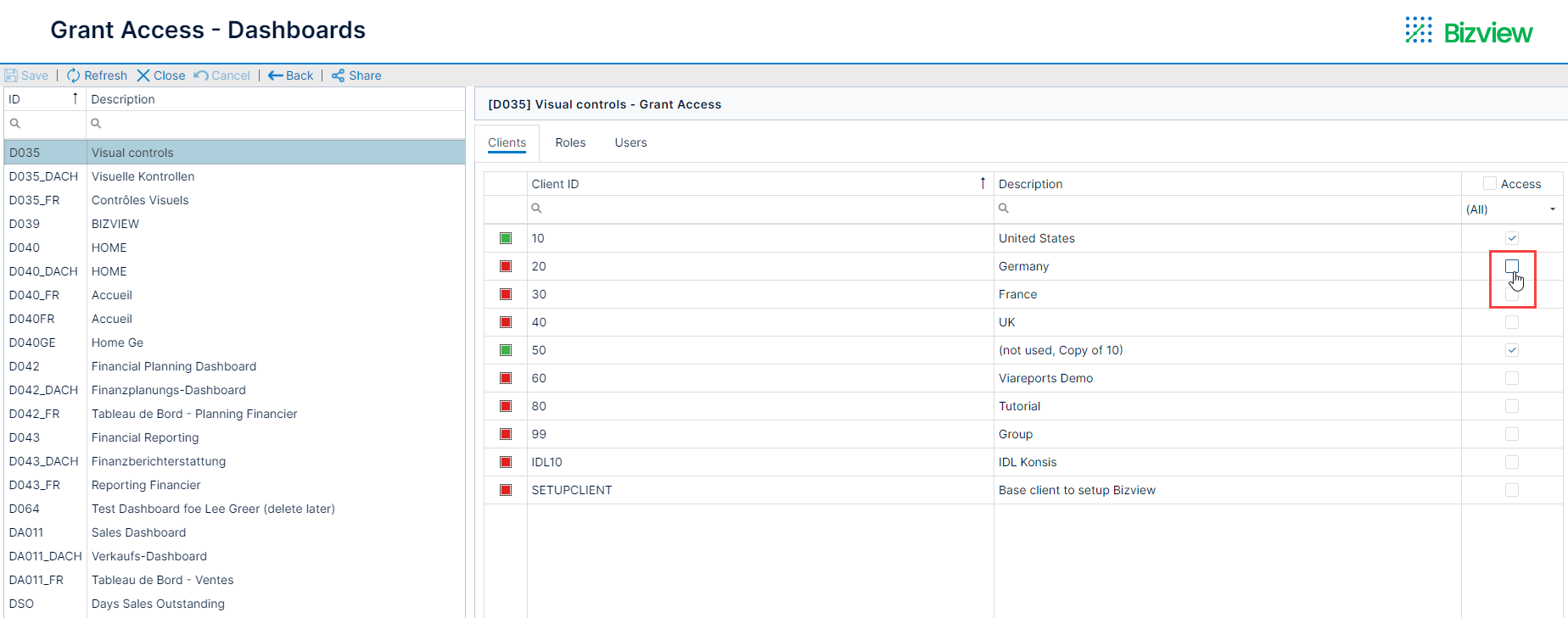 Dashboard Access – Bizview v23