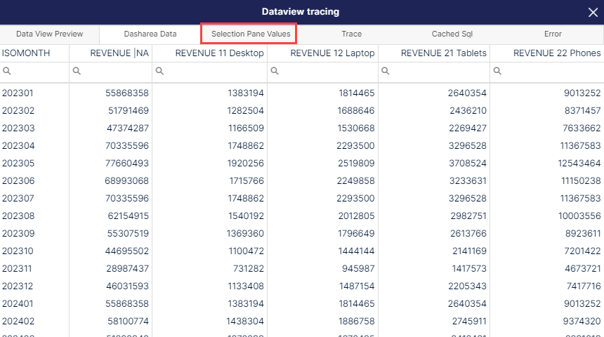 Selection Pane Filter – Bizview v23