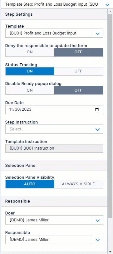 Template Step Settings – Bizview v23