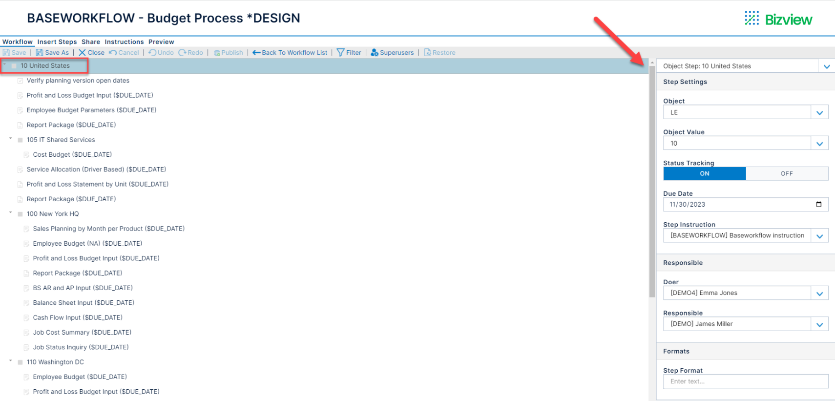 Object Step Settings – Bizview v23