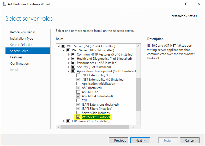 Installing WebSocket Protocol in IIS – Bizview v23