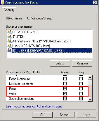 Setting Read/Write Permissions to IIS_IUSR – Bizview v23